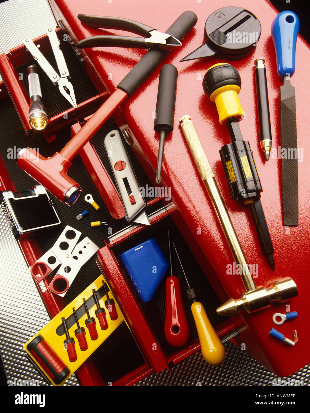 Red toolbox with tools Stock Photo - Alamy