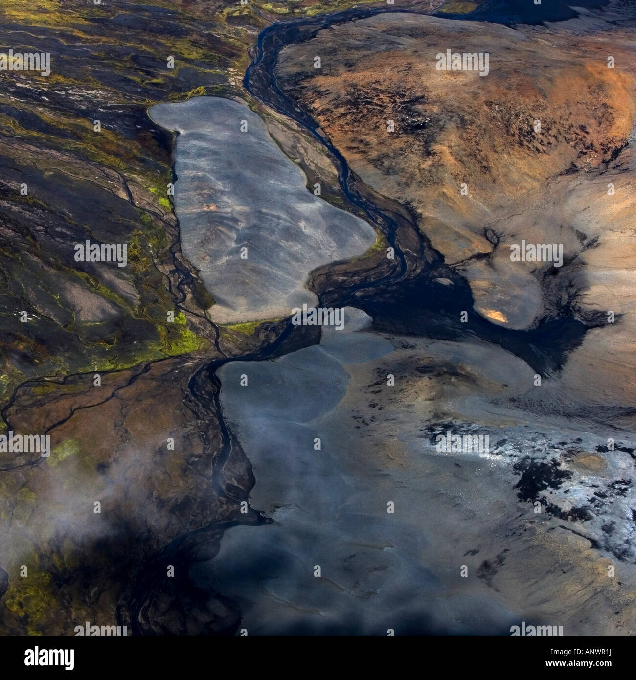 Aerial photo of rivers and lakes in the highlands of Iceland Stock ...