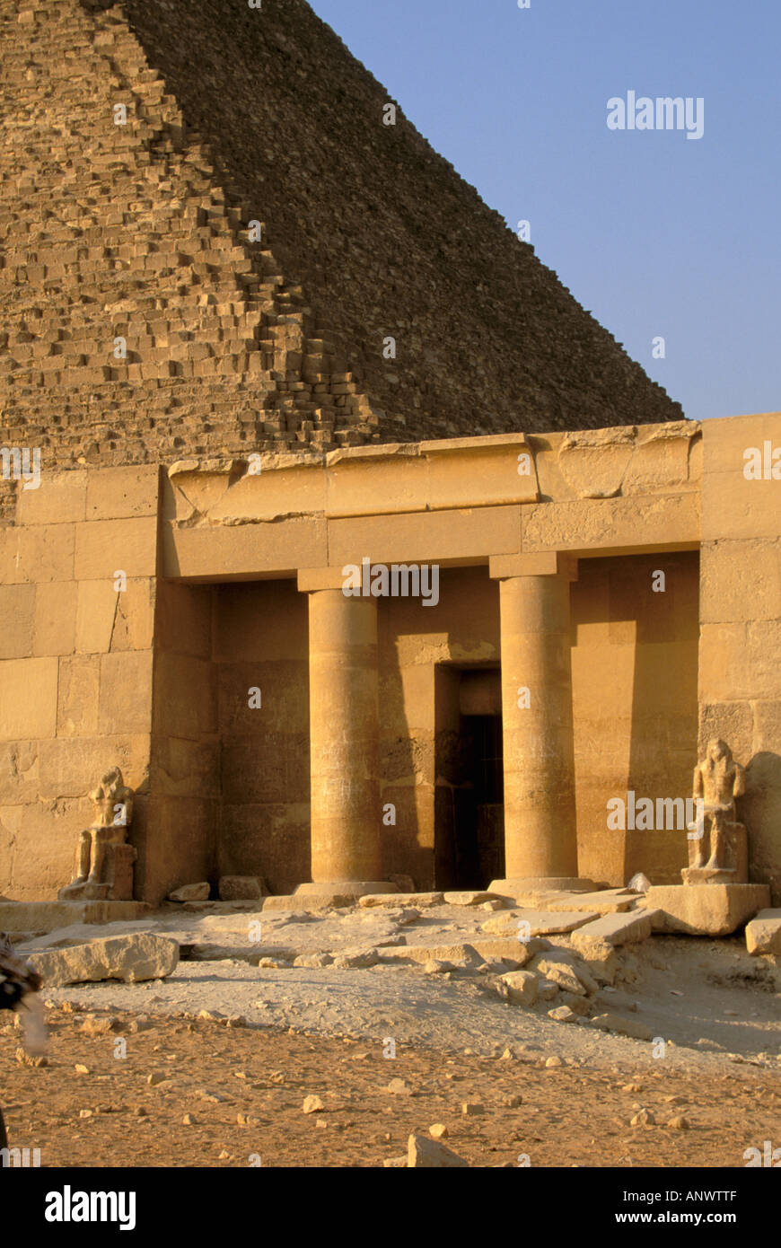 Africa, Egypt, Cairo, Giza. Small temple at Southwest corner of Pyramid ...