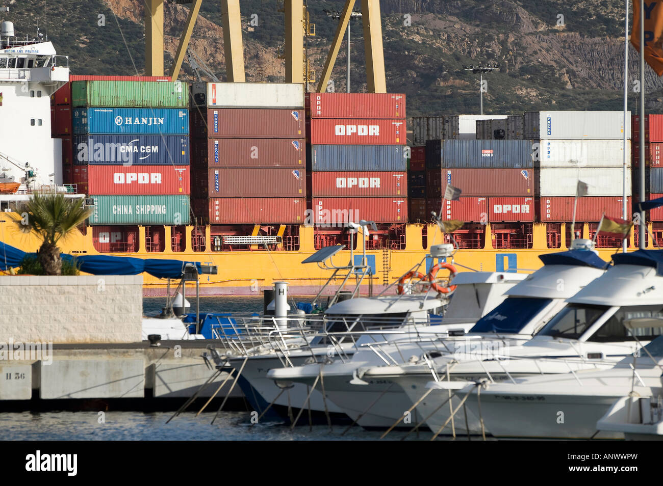 container ships at cartagena port, spain Stock Photo - Alamy