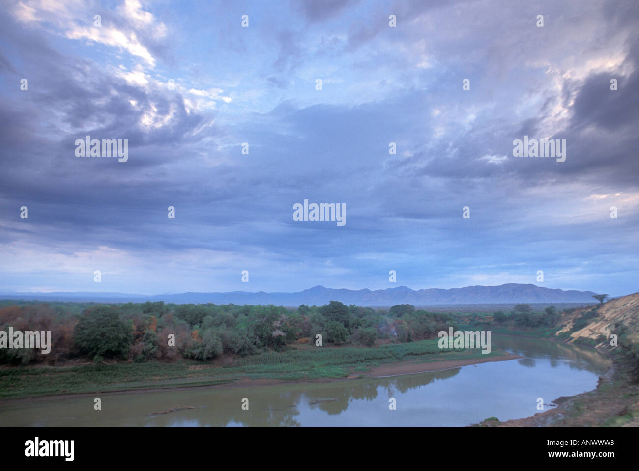 The omo river flows by a karo village in the Omo region of Ethiopia ...