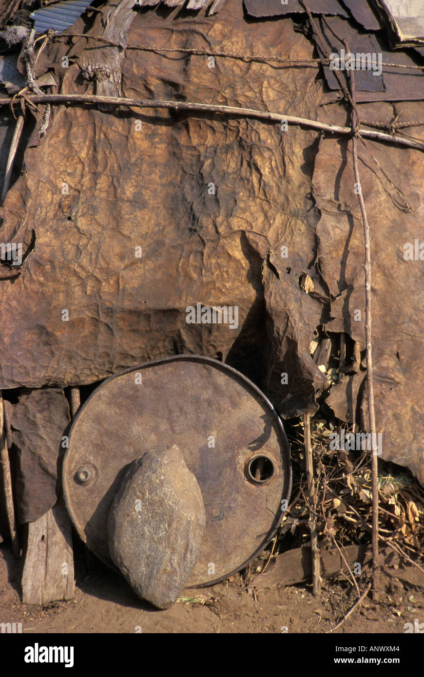A hut, in the Village of the Geleb tribe, in Ethiopia's Omo regino ...