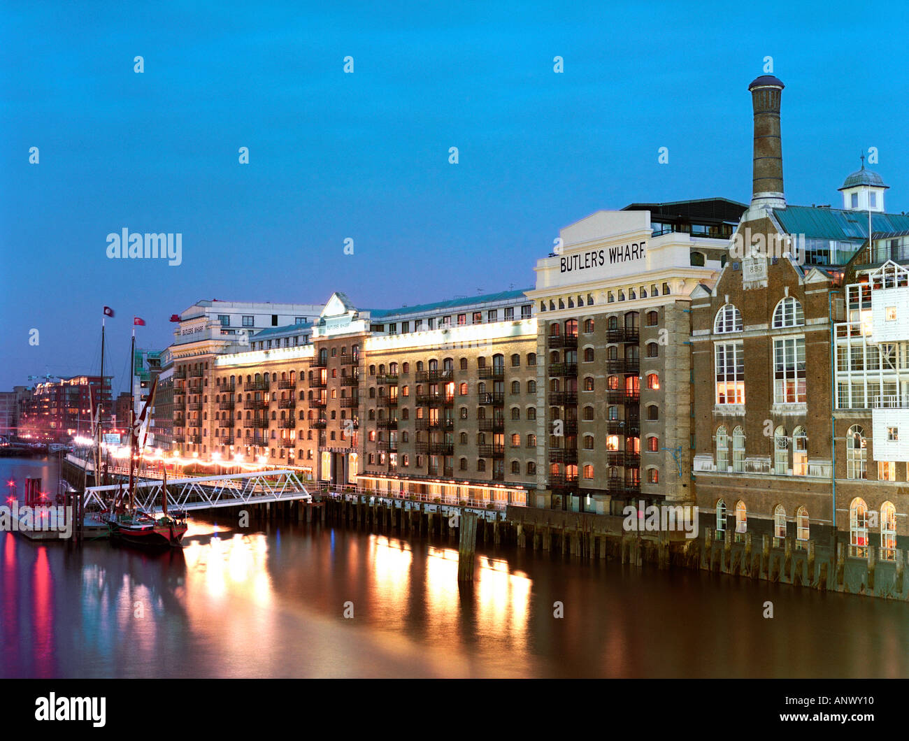 butlers wharf shad thames from river thames tower bridge night london ...