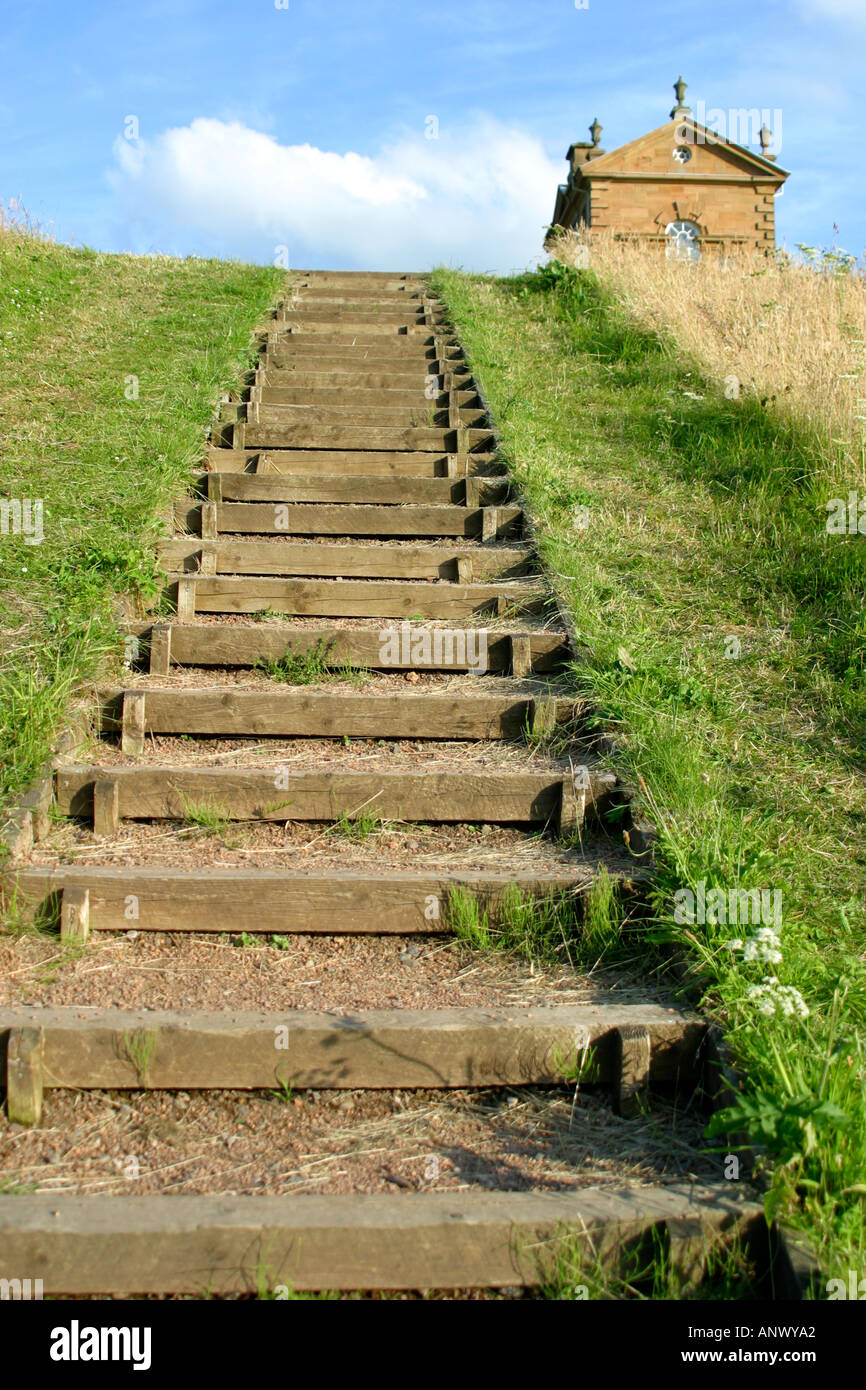 Wooden steps on park path Stock Photo - Alamy