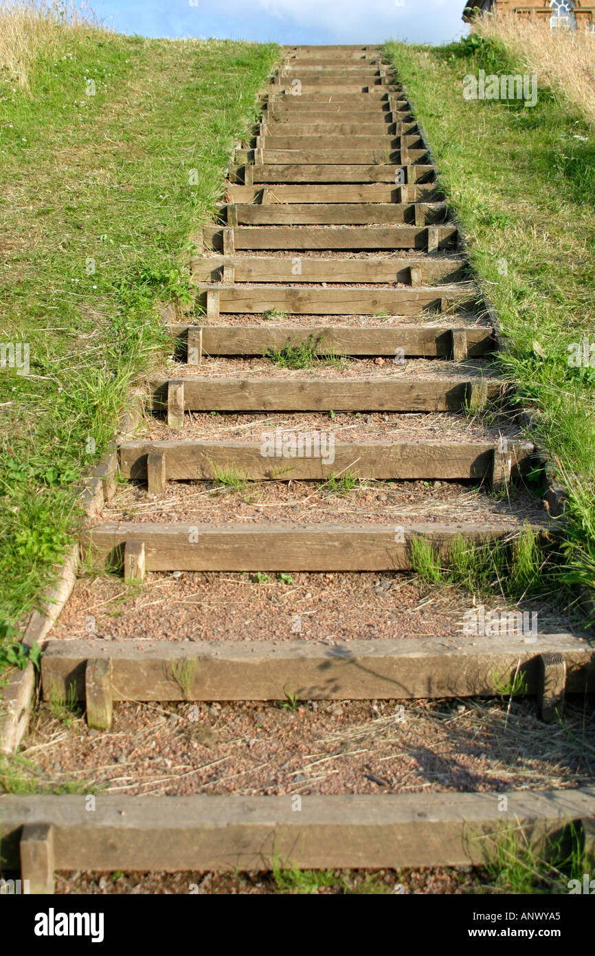 Wooden steps on park path Stock Photo - Alamy