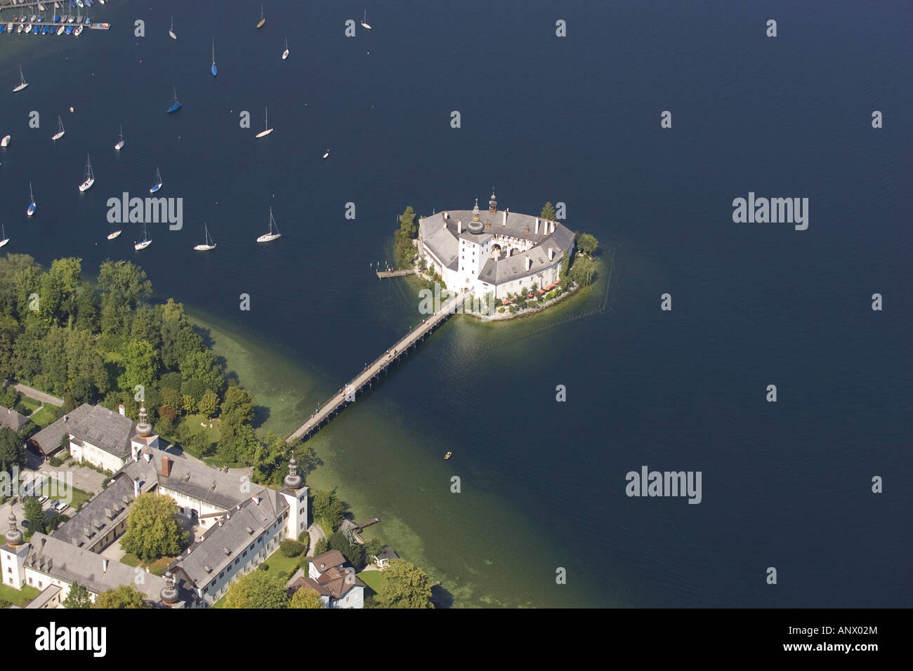 aerial of the castle Orth, Austria, Salzkammergut, Gmunden Stock Photo ...