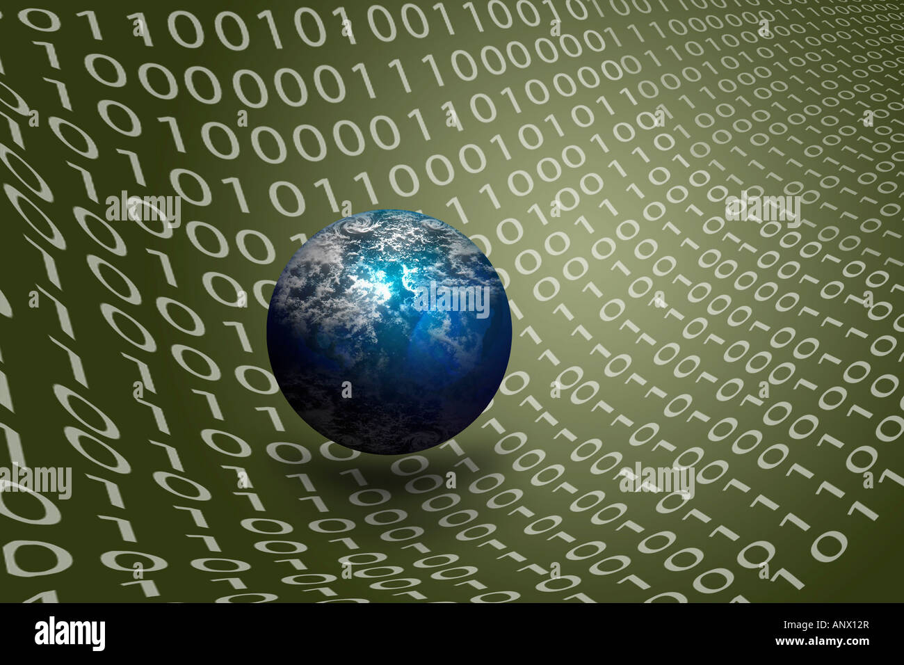 Binary numbers frame a image of a planet with light and shadows Stock ...