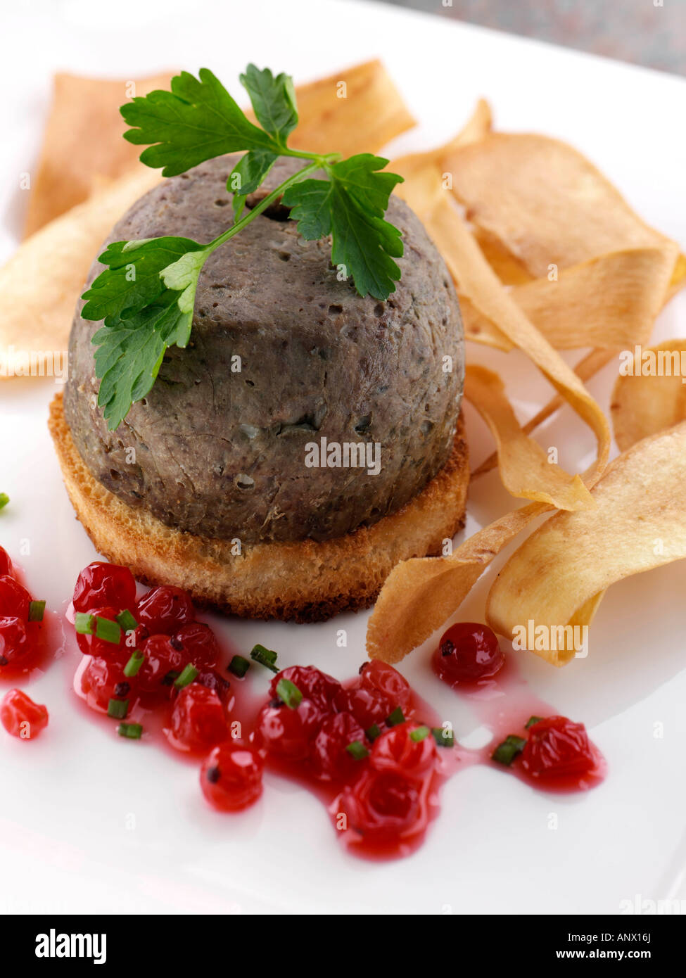 Lamb liver pate with fried parsnip ribbons gourmet editorial party food ...