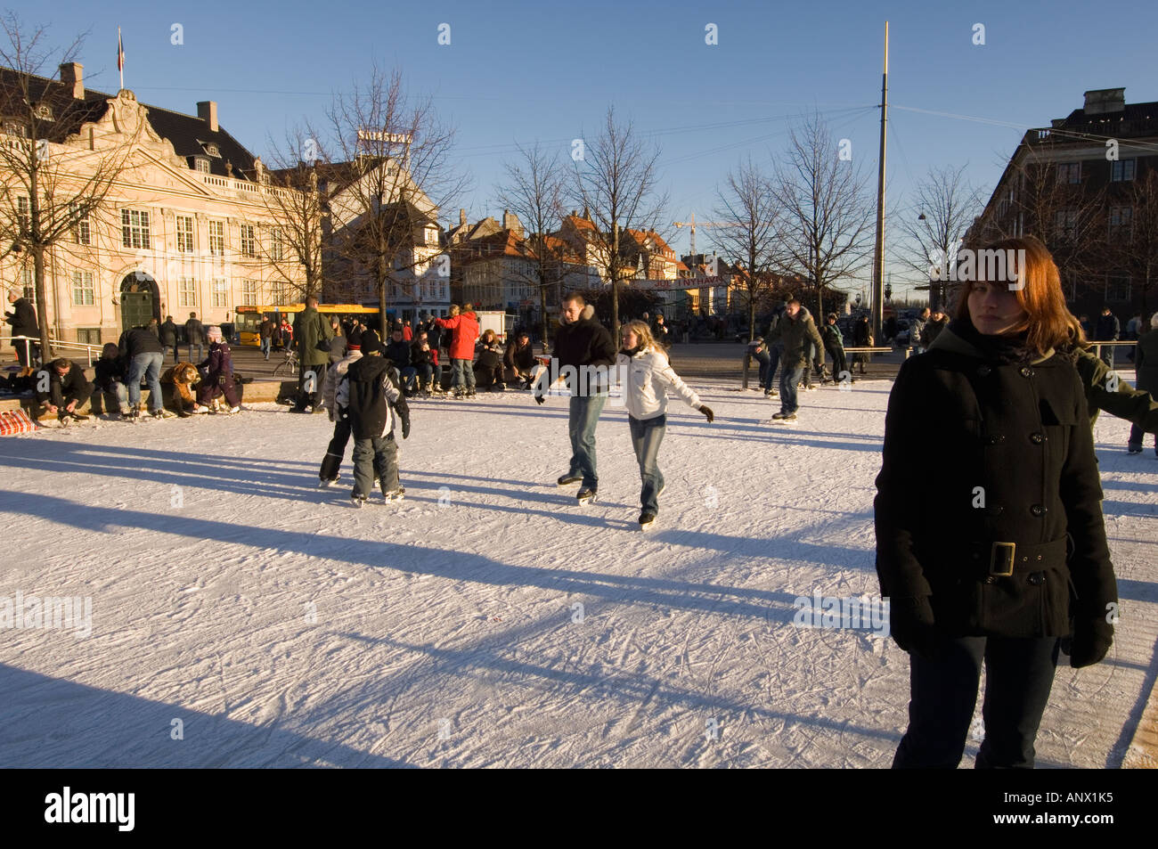 Denmark Copenhagen Christmas skating ring at Kongens Nytorv Stock Photo ...