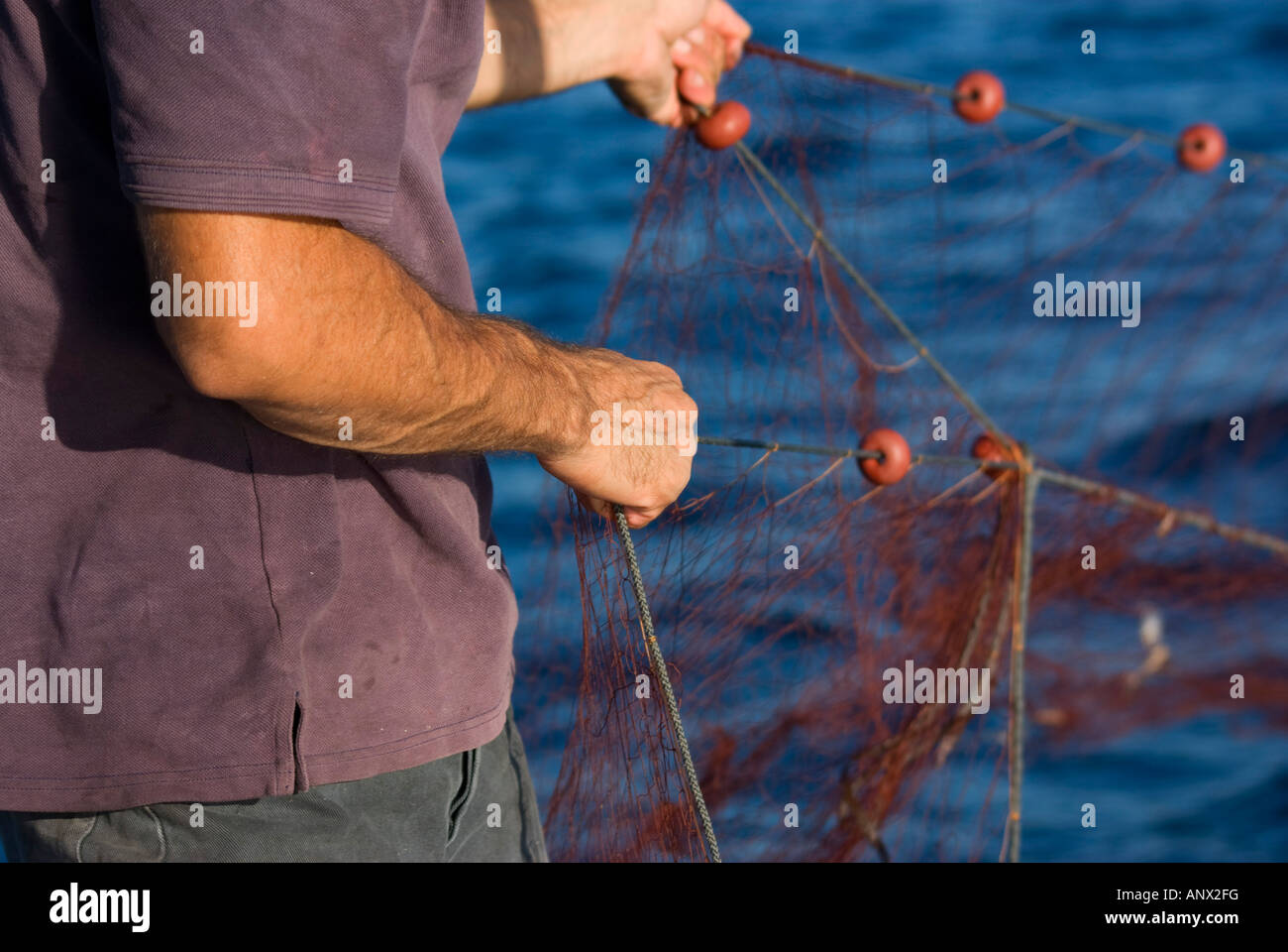 hauling out fishing nets from a boat Stock Photo - Alamy
