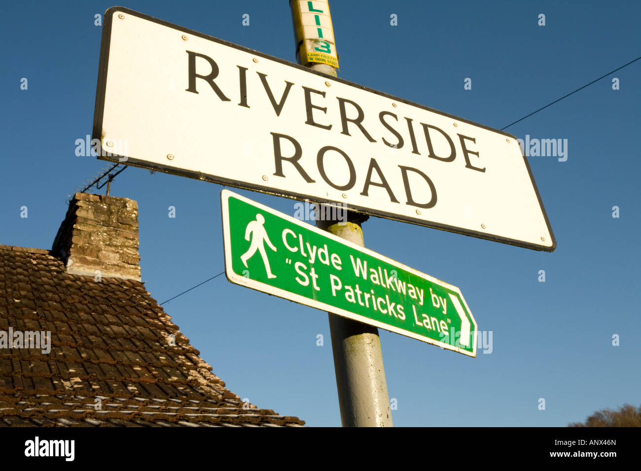 Sign for Clyde Walkway at the small village of Kirkfieldbank near New ...