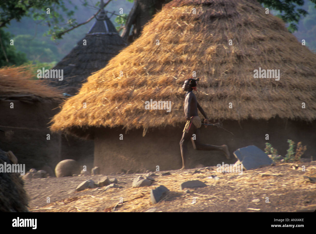 12-year-old Bedik tribe boy running in traditional form through the ...