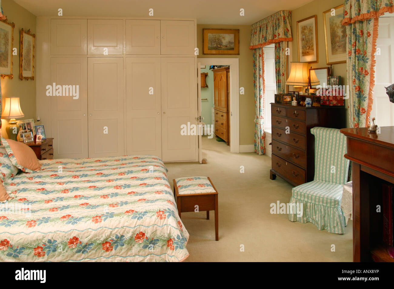 UK property, house interior, traditional style bedroom Stock Photo - Alamy