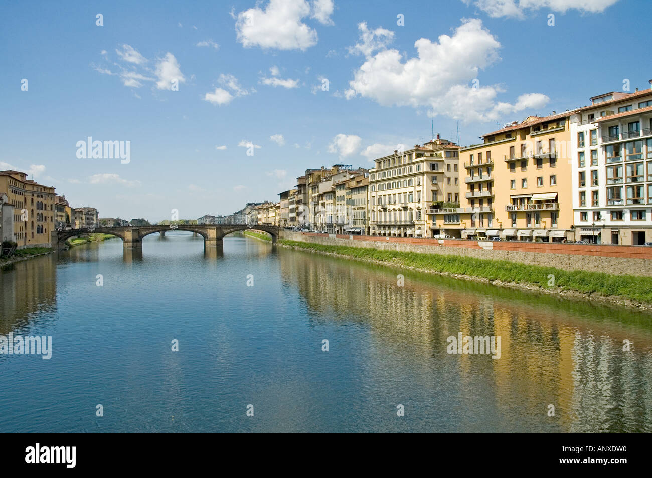 A horizontal view from the Ponte Vecchio along the River Arno in ...