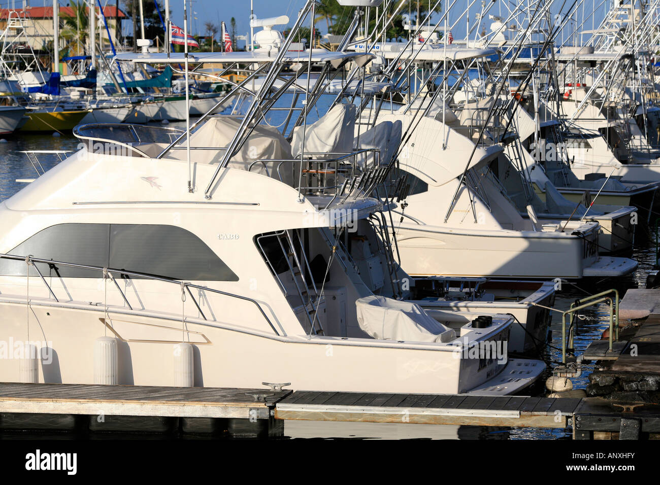 Cruiser boats in Kona Marina Hawaii Stock Photo - Alamy