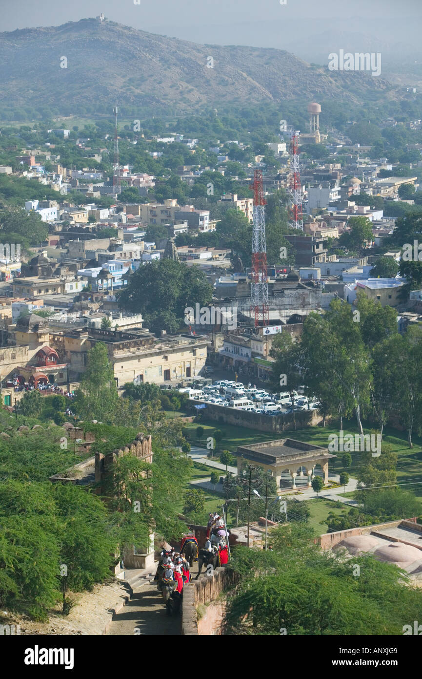 INDIA, Rajasthan, Jaipur: View of village of Amber from Amber Fort ...