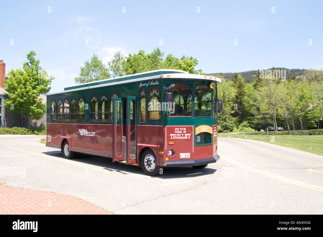 tourist bus trolley Park Loop Road Acadia national park Stock Photo - Alamy