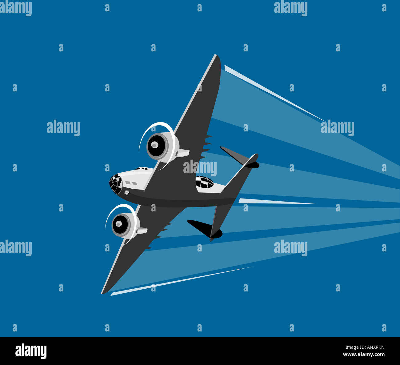 Twin engine propeller airplane in flight Stock Photo - Alamy