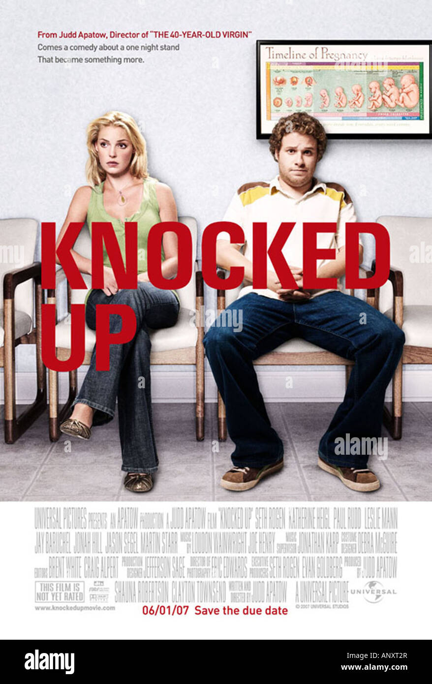 Knocked Up year 2007 director Judd Apatow Movie poster usa Stock Photo ...