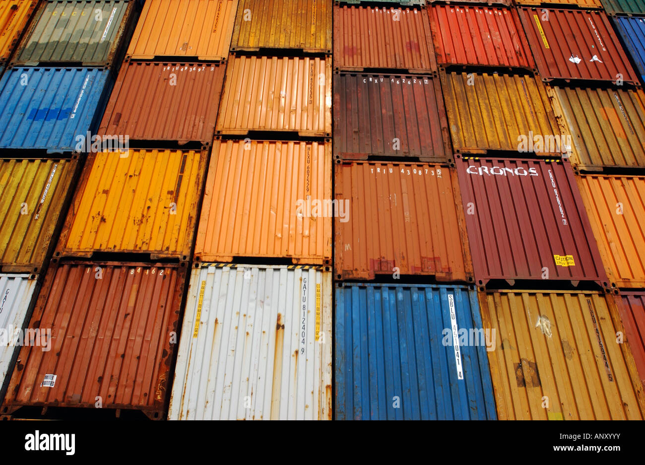 Shipping containers stacked in port Stock Photo - Alamy