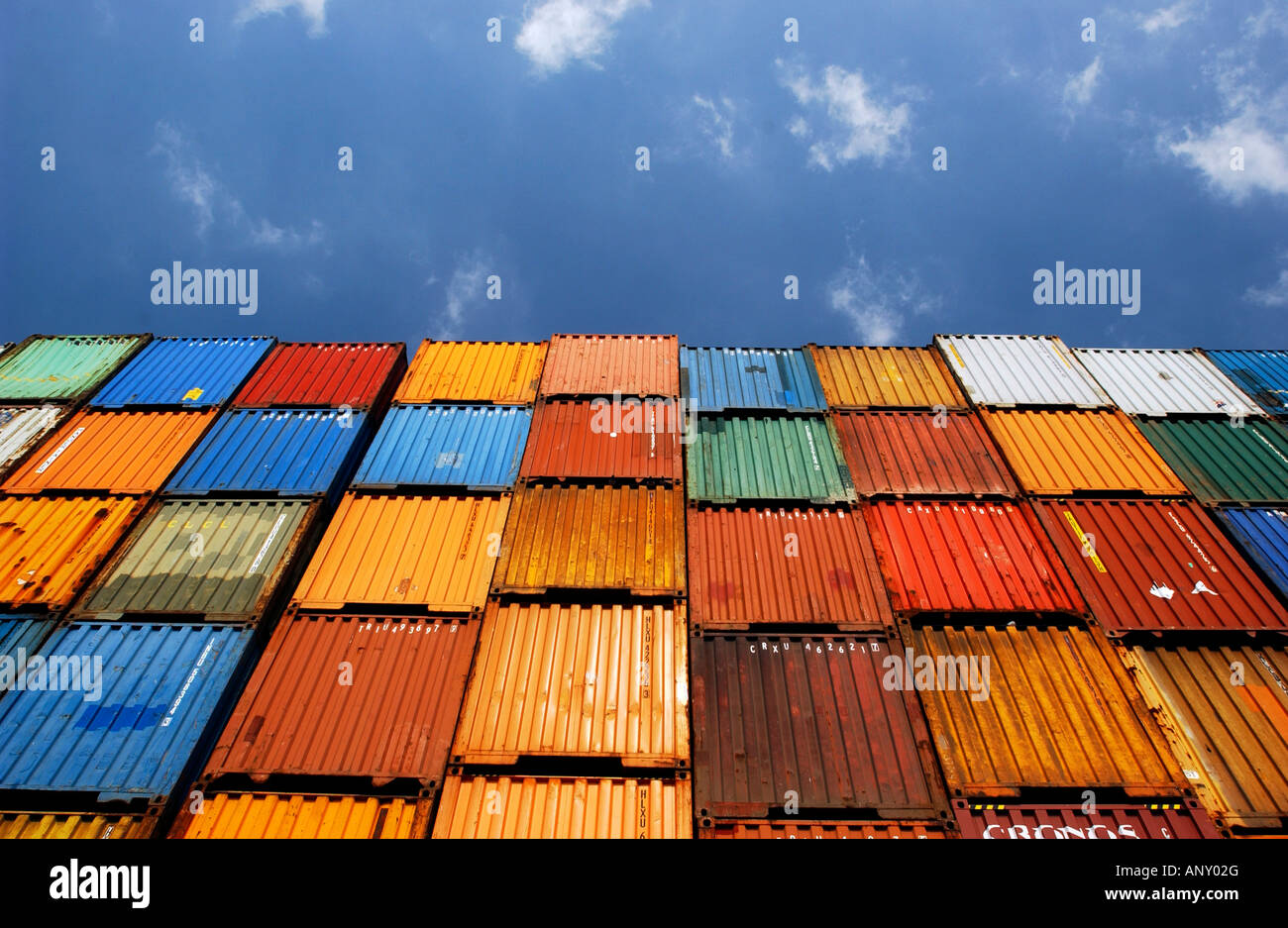 Shipping containers stacked in port Stock Photo - Alamy