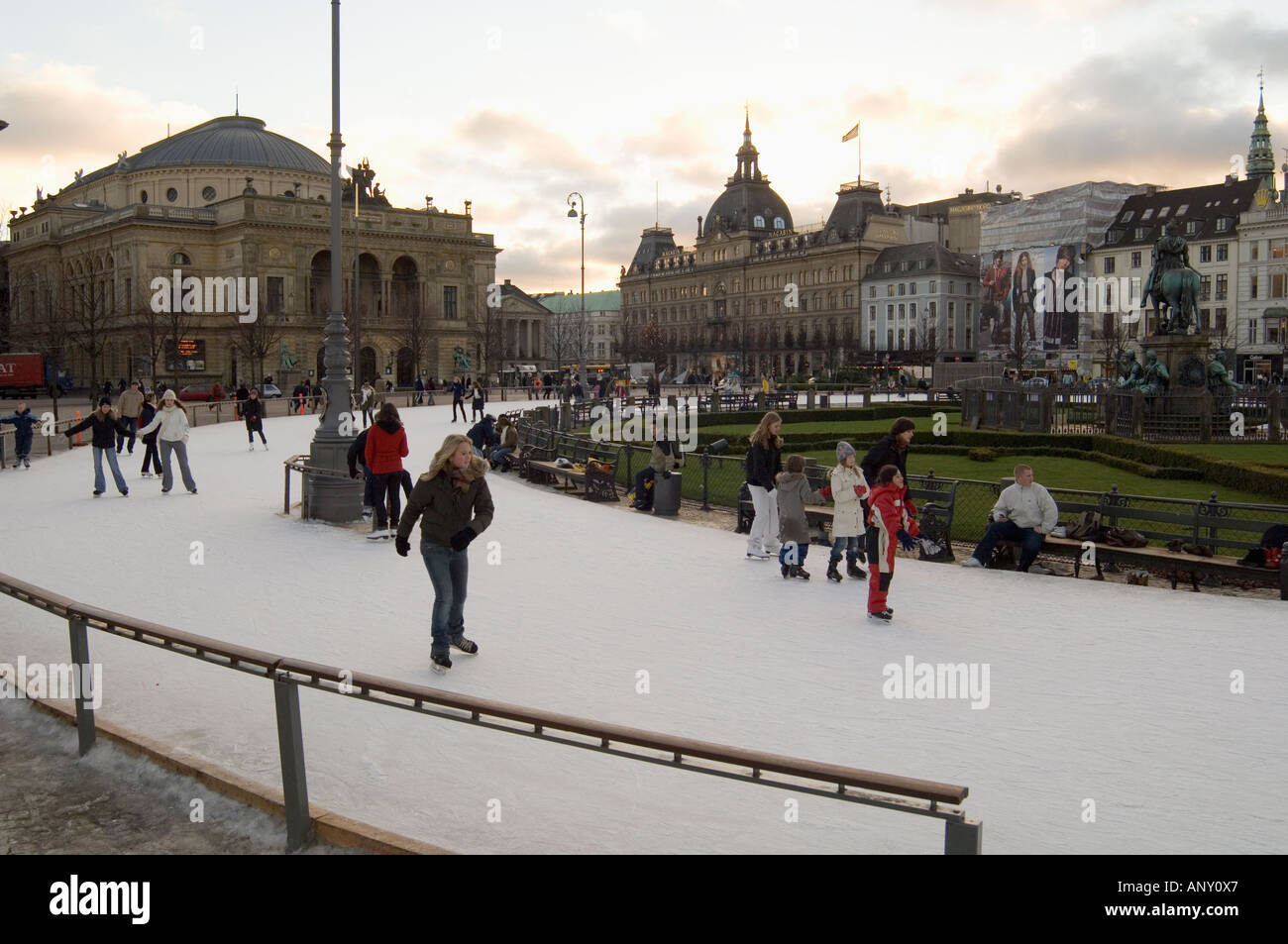 Denmark Copenhagen Kongens Nytorv at Christmas Skating ring Stock Photo ...