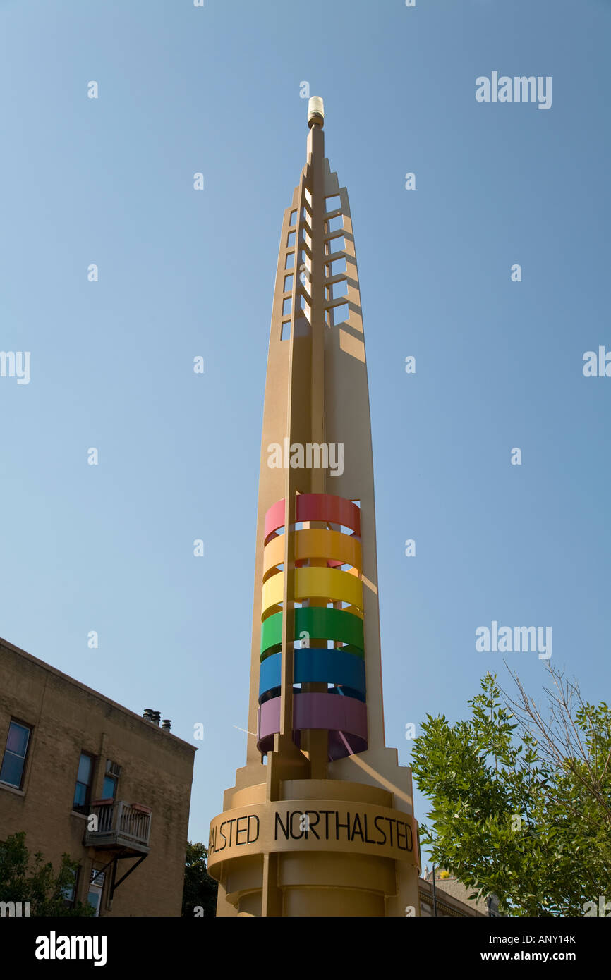 ILLINOIS Chicago Rainbow colored pylon marks North Halsted area north ...