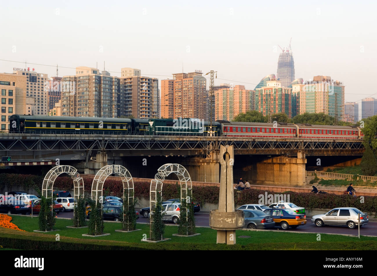 A train travelling through the city center Beijing China Stock Photo ...