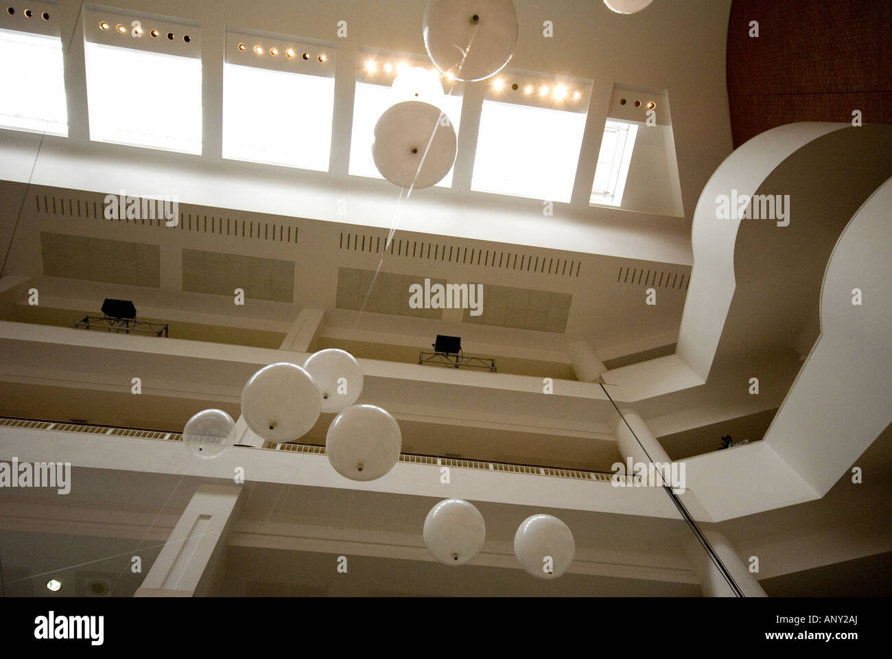 British Library white balloons in the air different floor London Stock ...