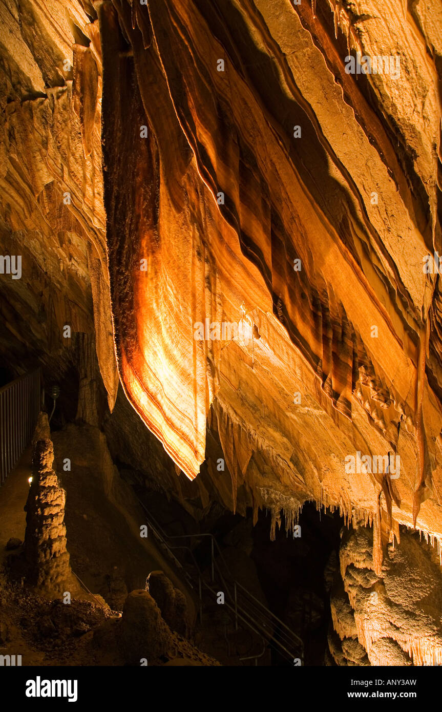 Australia, Tasmania, Gunns Plains Cave. Limestone stalactite and ...