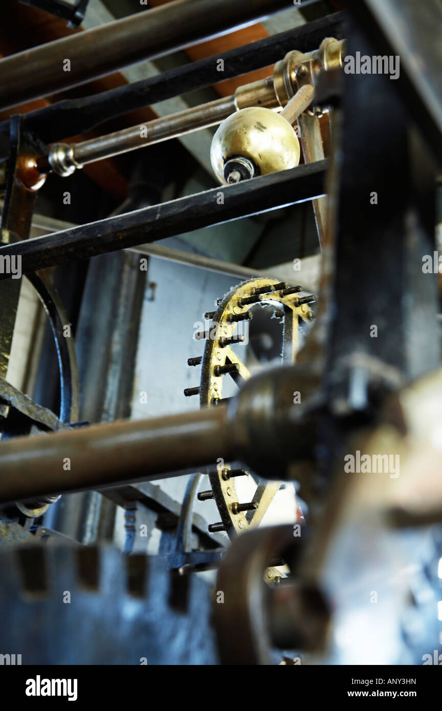 Belgium, Bruges. The bell mechanism inside the Belfry tower which ...