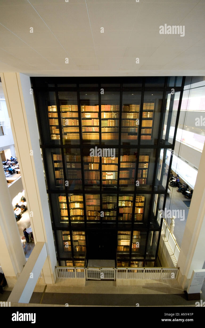 British Library inside with a big bookcase London Stock Photo - Alamy