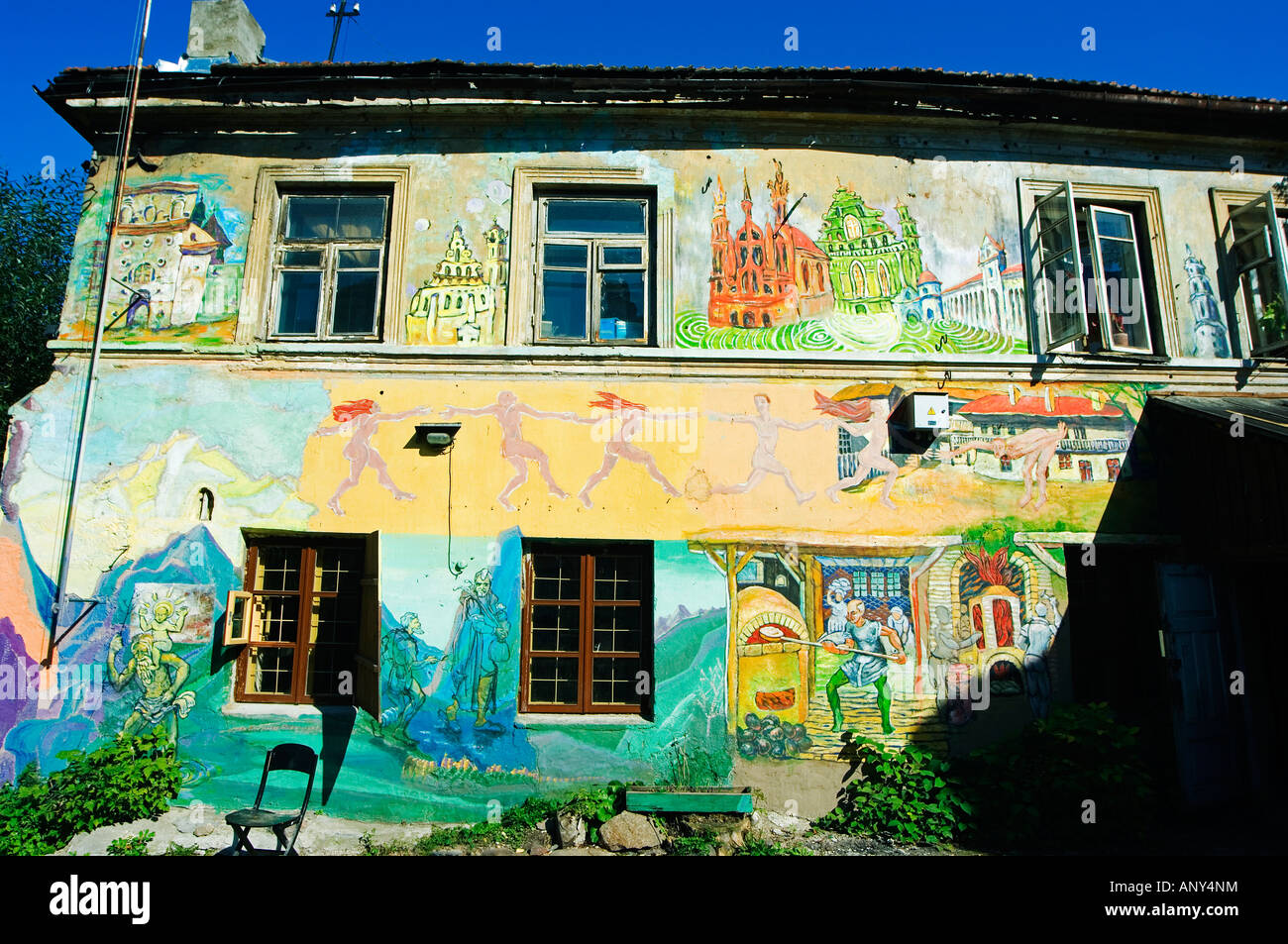 Lithuania, Vilnius. Wall paintings on an artist's house in Bohemian Art ...