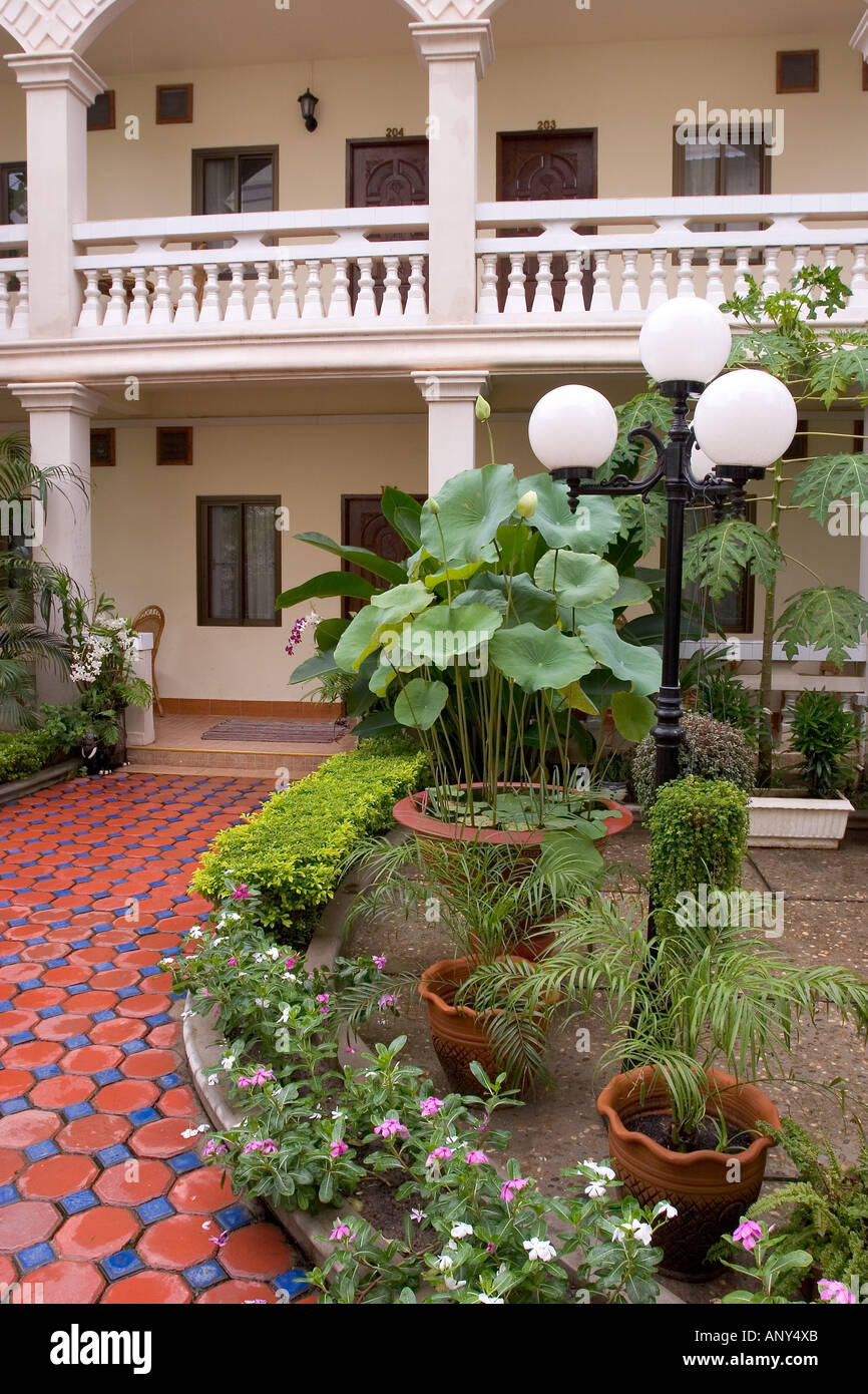 Laos, Vientiane, Garden detail, colonial house, Guest house Stock Photo ...