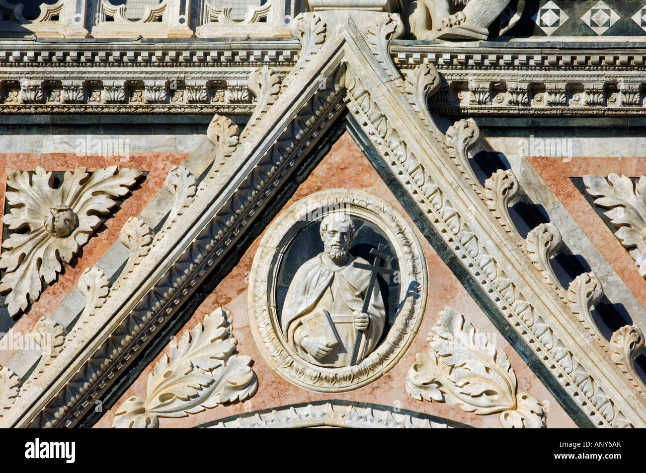 Italy, Tuscany, Siena. Detail of the elaborate carving and marble ...