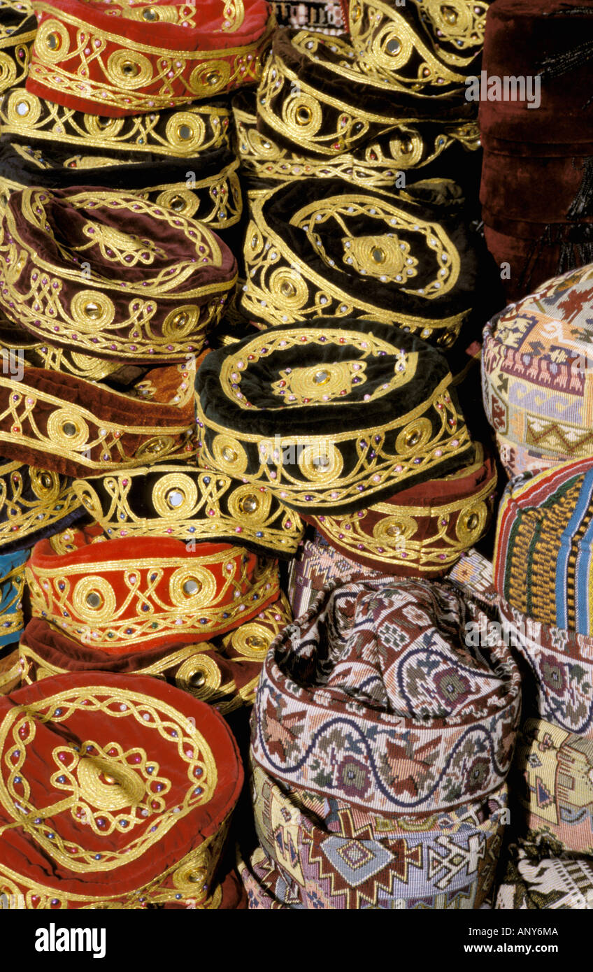 Europe, Middle East, Turkey, Istanbul. Colorful Turkish hats stacked ...