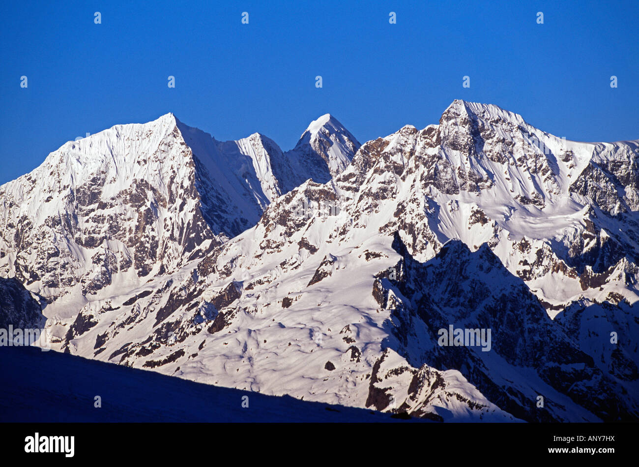 Tibet, Chomolungma, Kangshung Valley. Peaks of Chomolhari. The upper ...