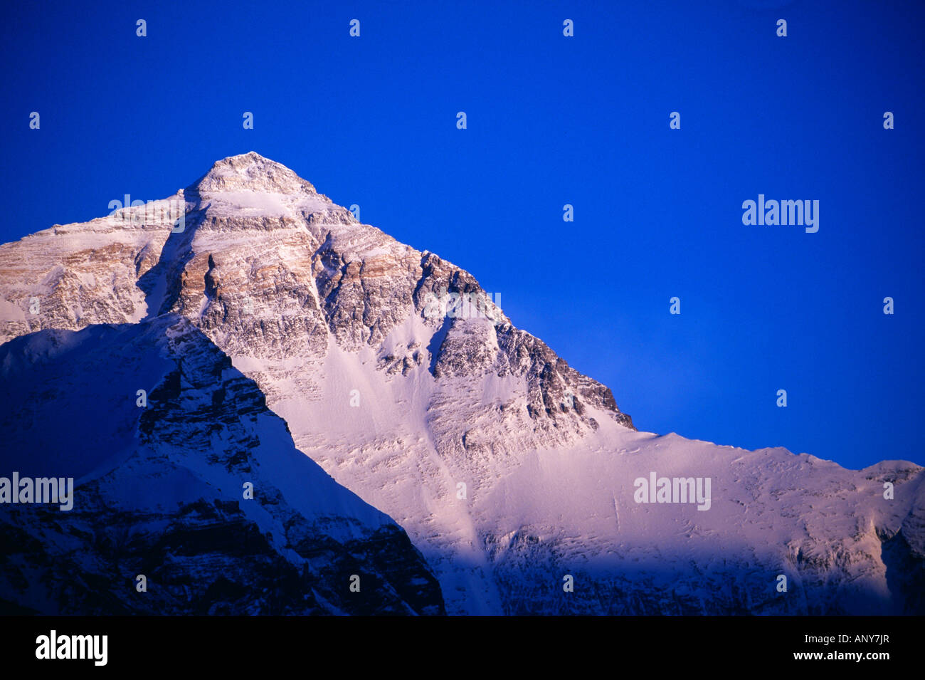 Tibet, Chomolungma, Rongbuk. Mount Everest (8,848m). Sunset on Mount ...