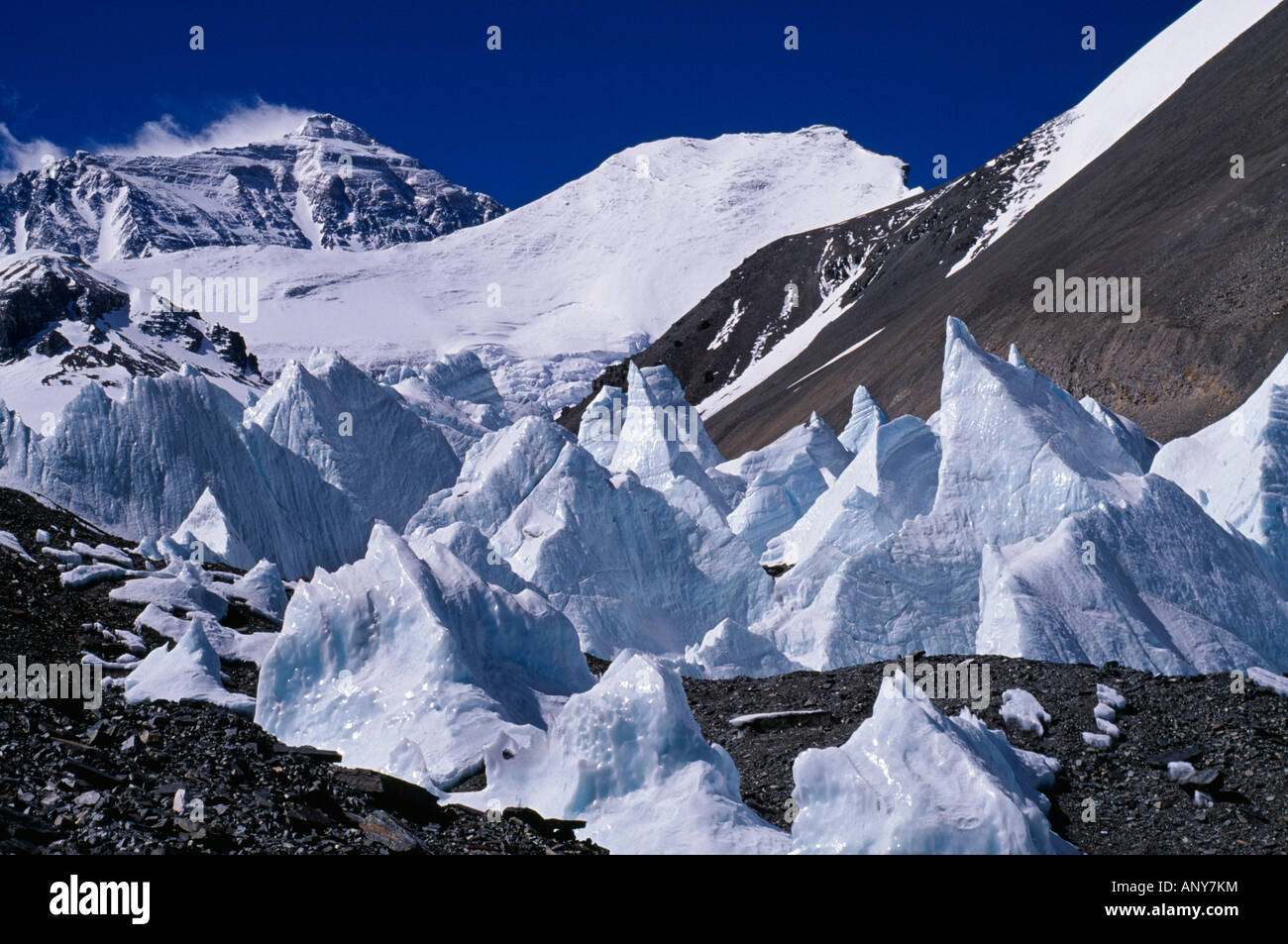 Tibet, Chomolungma, East Rongbuk Glacier. Ice towers on the East ...