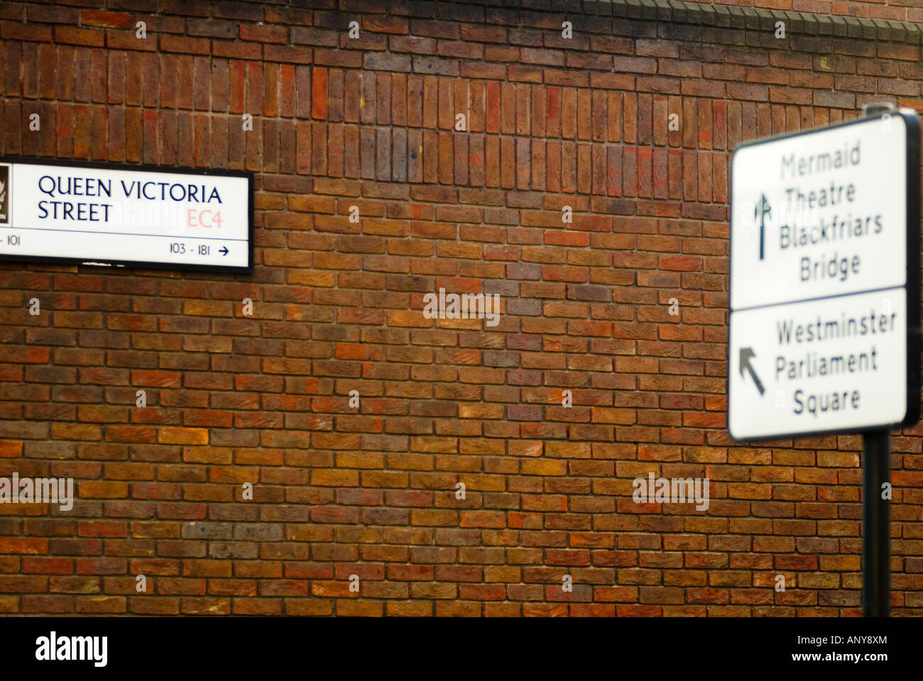 Queen Victoria street,sign to westminster and parliament square London ...