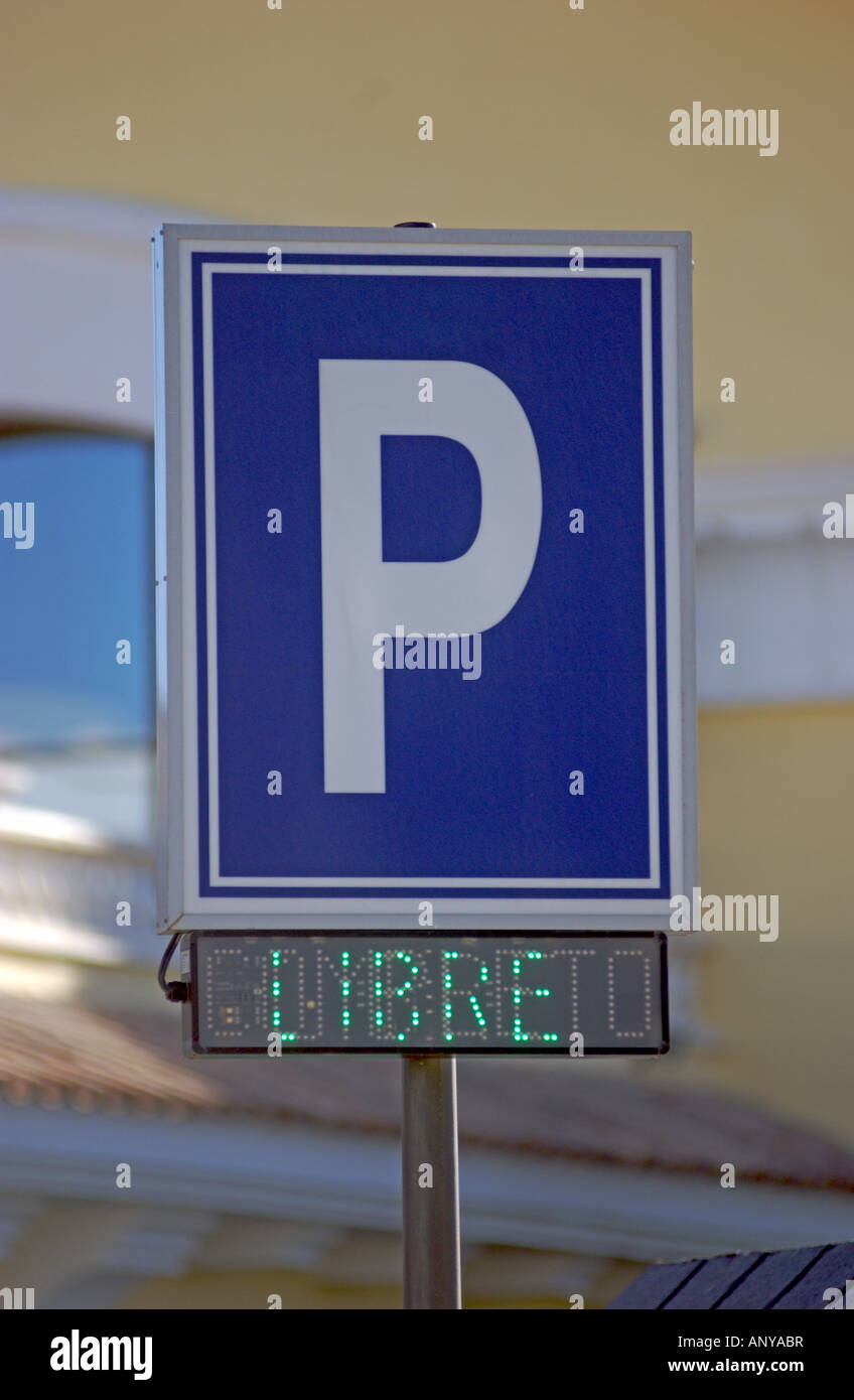 Spanish Free (Libre) Parking Sign at entrance to a Car Park in the ...