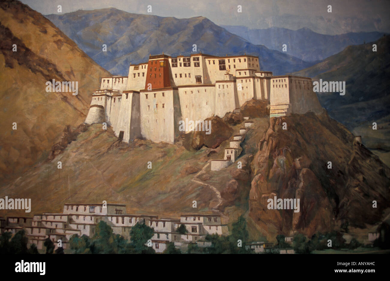 Tibet, Potala wall painting Stock Photo - Alamy
