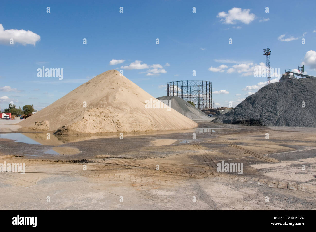 Pyramids of Gravel seen from Thames path on Greenwich Peninsular Delta ...