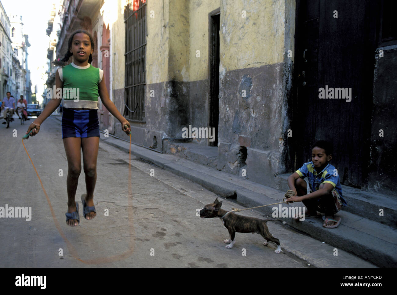 Caribbean, Cuba, Havana. Central Havana, children playing in street ...