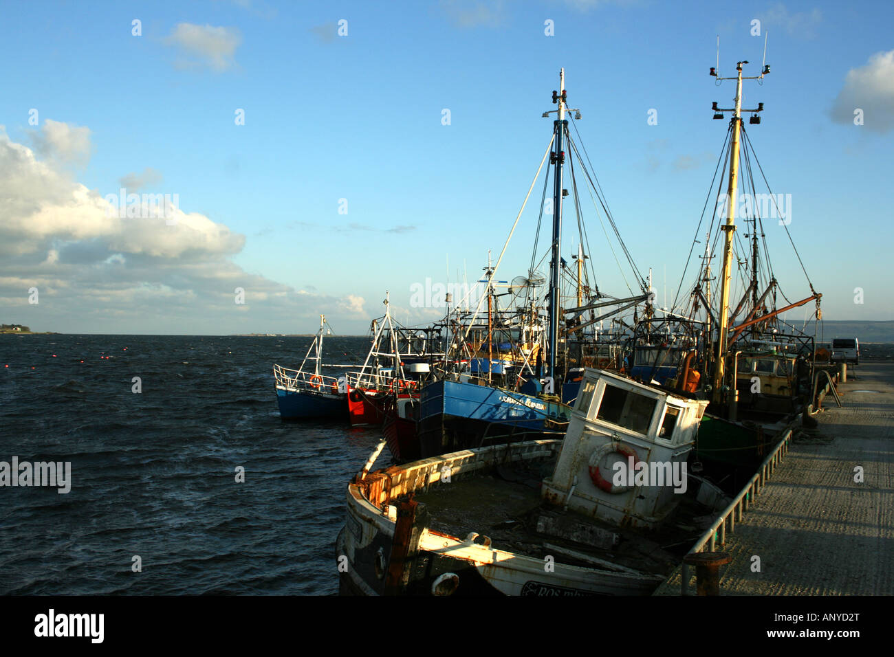 Fishing trawlers at outer harbour, Moville, by Lough Foyle, Donegal ...