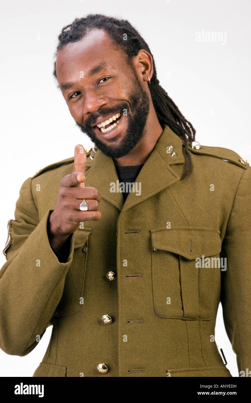 A Black man in a Army jacket isolated on a white background Stock Photo ...