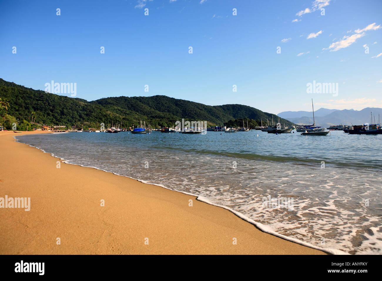 abraao beach in the beautiful island of ilha grande near rio de janeiro ...