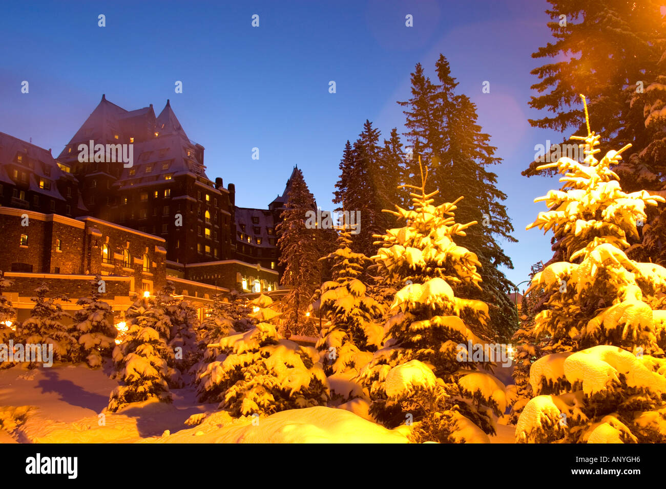 Banff springs hotel at night hi-res stock photography and images - Alamy
