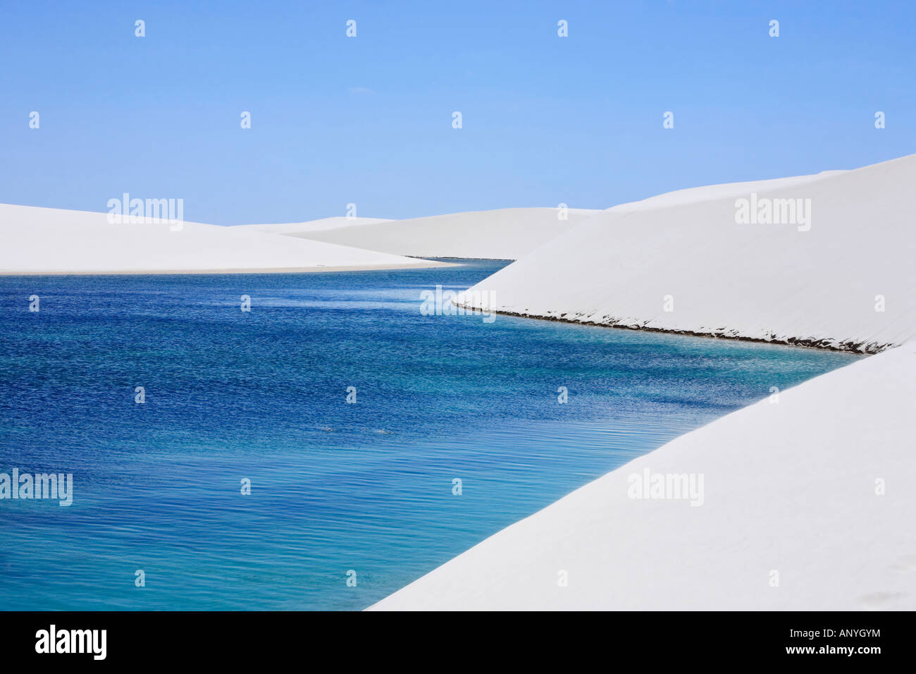 view of lagoa azul in desert sand dunes of the Lencois Maranheses ...