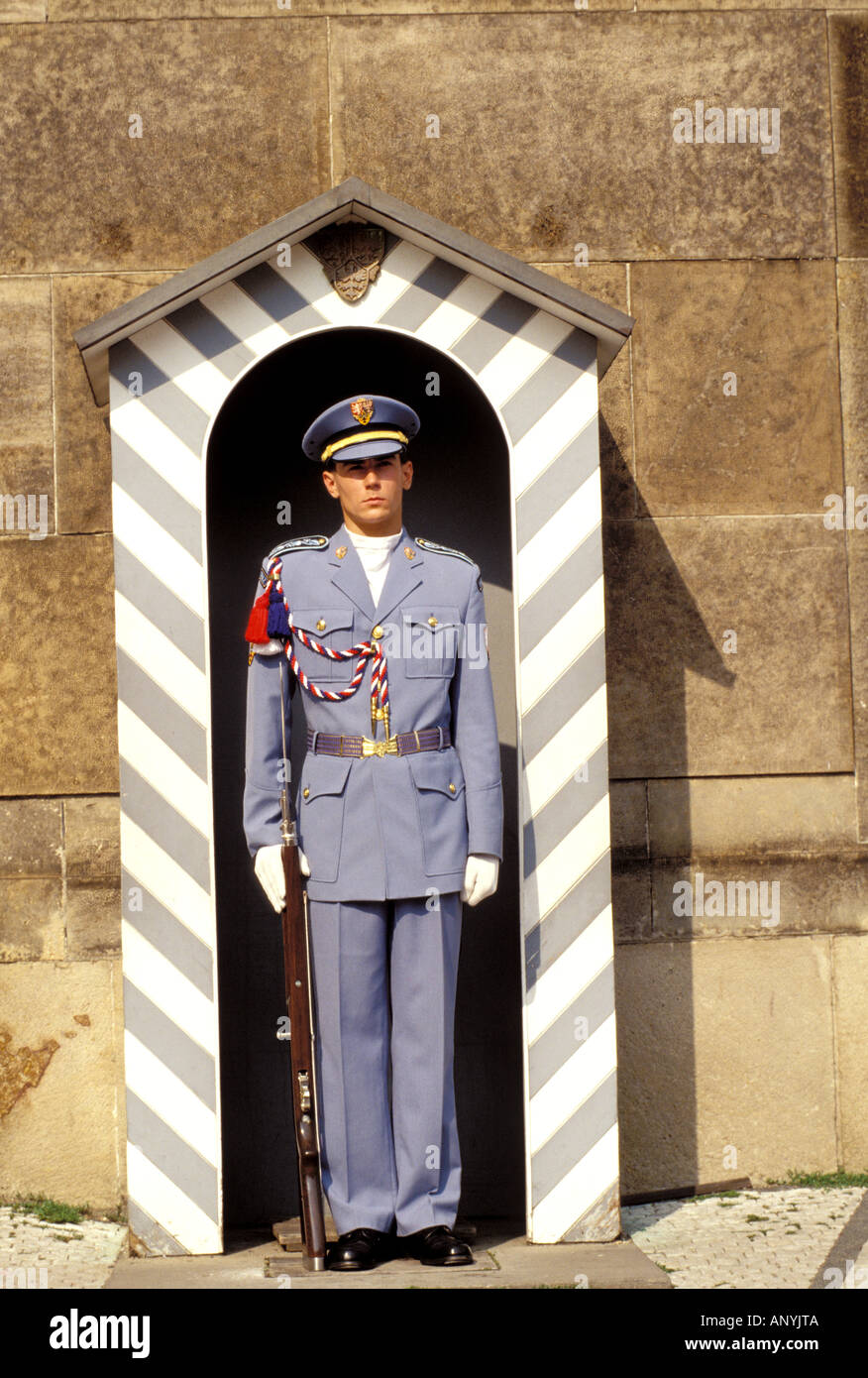 Europe, Czech Republic, Prague. Prague Castle, guard at main gate Stock ...
